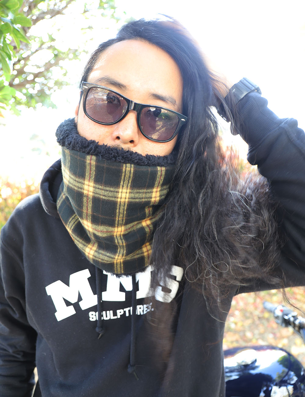 goodsショッピングサイト/商品詳細 ROBIN NECK WARMER /タータンチェック(YELLOW)&ブラックファー [M&Ms]