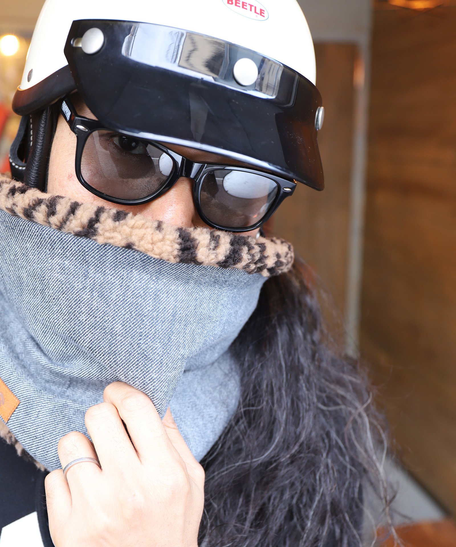 goodsショッピングサイト/商品詳細 [廃番] ROBIN NECK WARMER ソフトデニム&ブラウンレオパード [M&Ms]