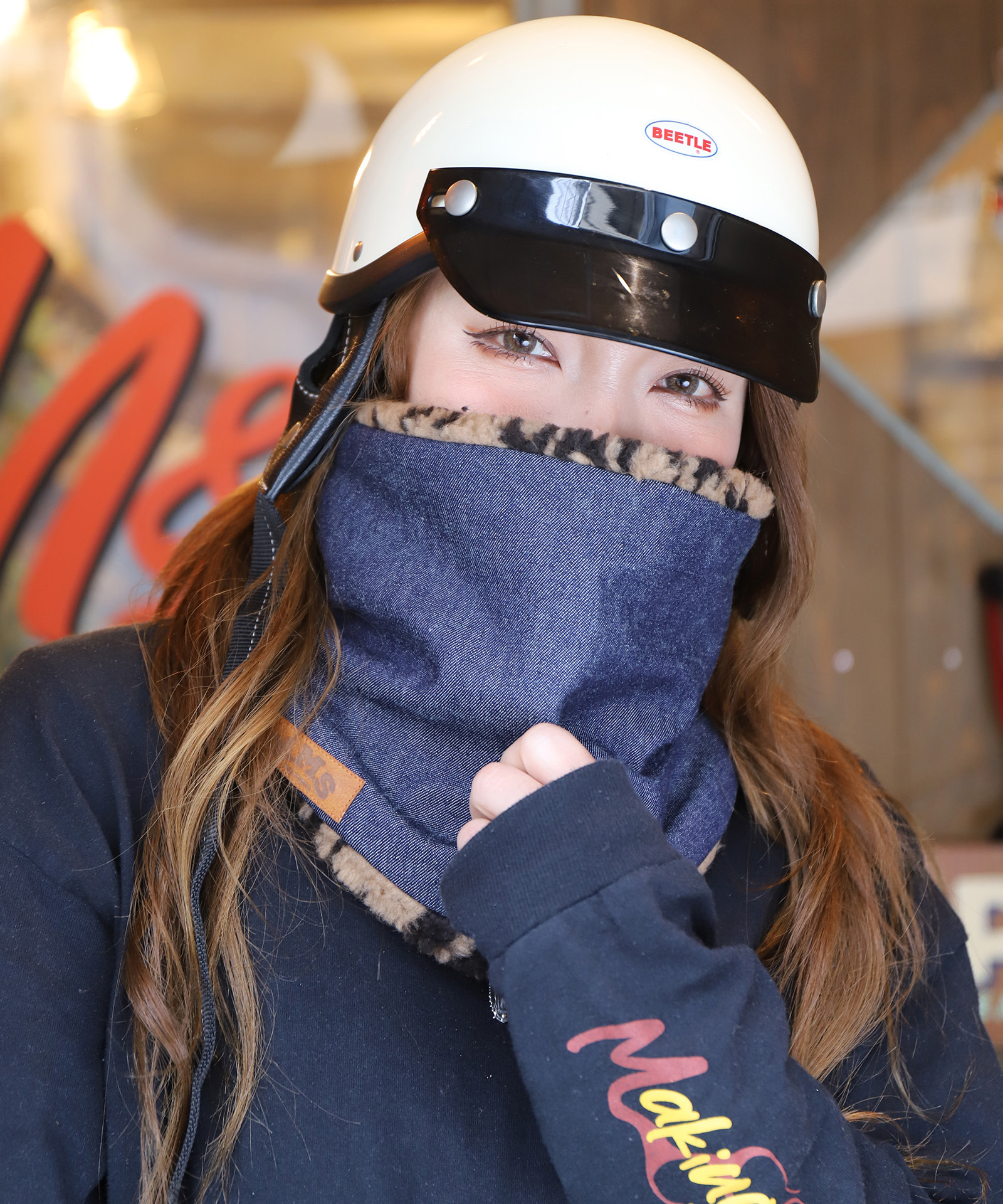 goodsショッピングサイト/商品詳細 ROBIN NECK WARMER デニムBL&ブラウンレオパード